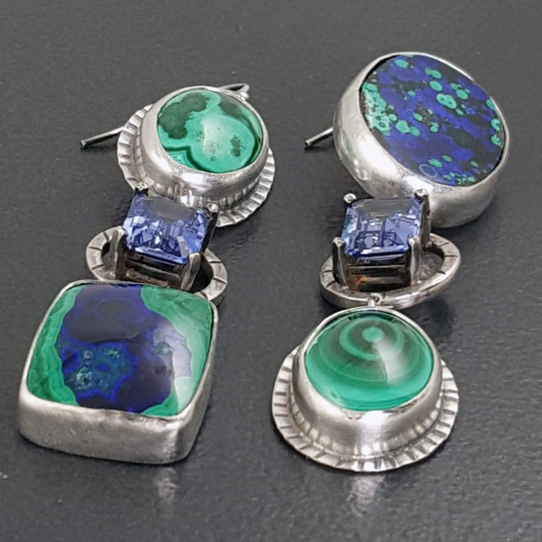 Azurite Malachite Sapphire Earrings - Michele Grady Designs